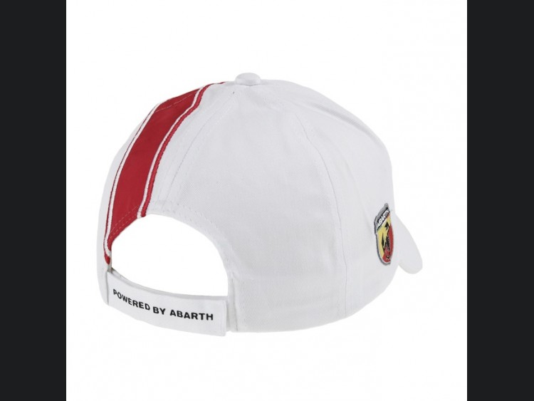 ABARTH Cap - White Hat w/ Red ABARTH Logo + Stripe, MAD62-6682