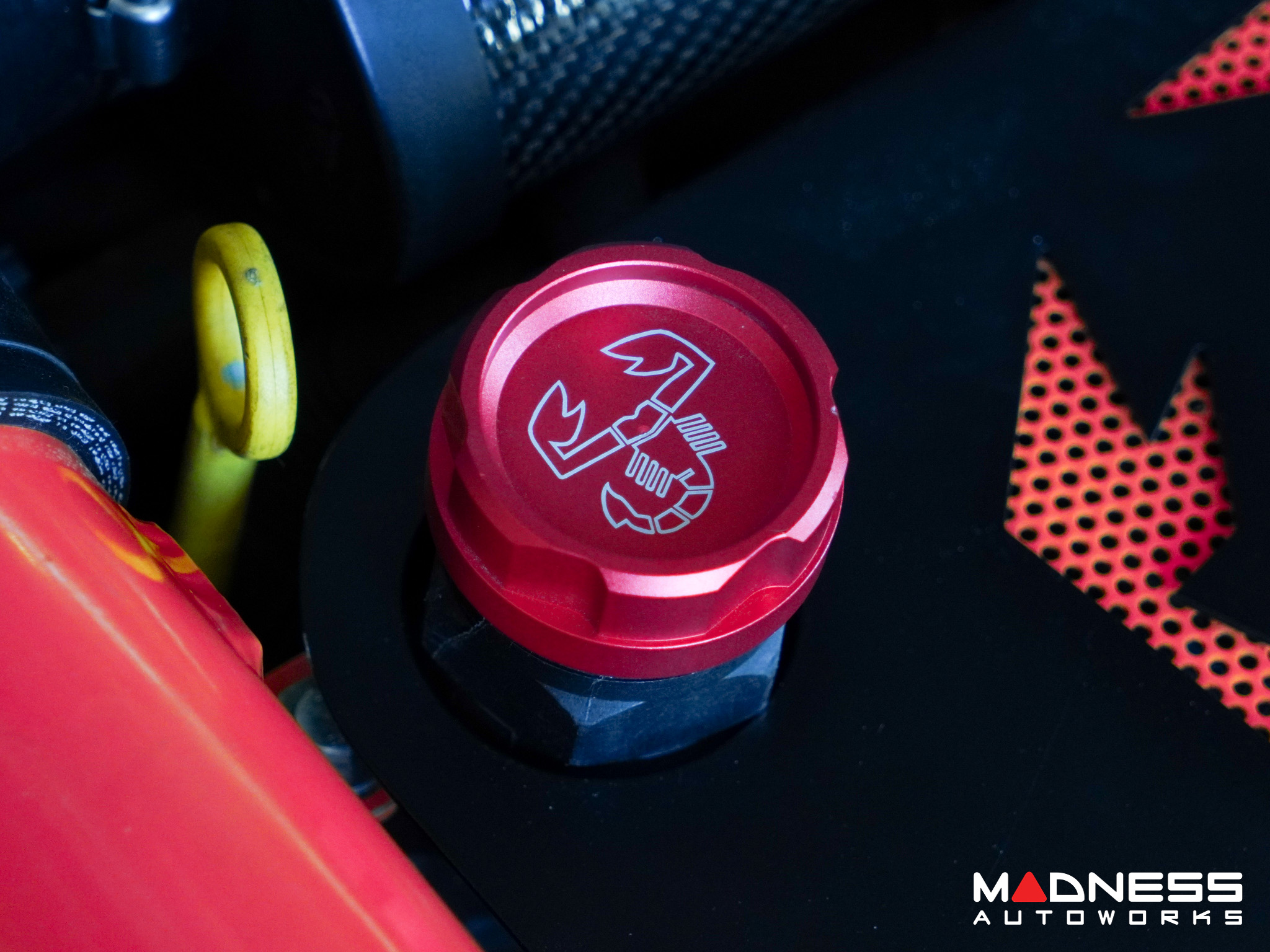 FIAT 500 Oil Cap - CFP - Red Anodized Billet - w/ Scorpion Logo, MAD90 ...