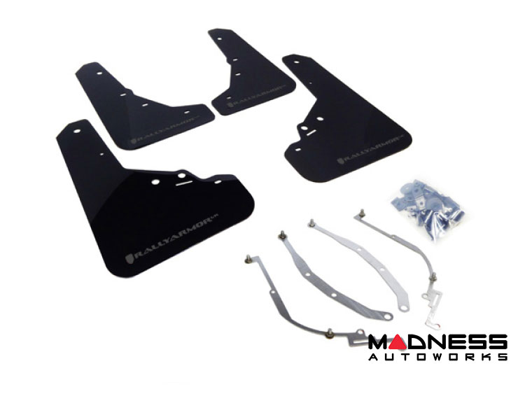 FIAT 500 Mud Flaps by Rally Armor - Black w/ Gray Logo, MF25-UR-BLK/GRY