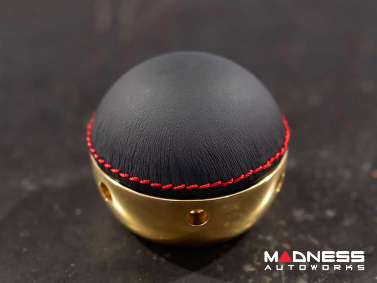 FIAT 500 Gear Shift Knob by BLACK - Black Leather Top w/ Gold Base