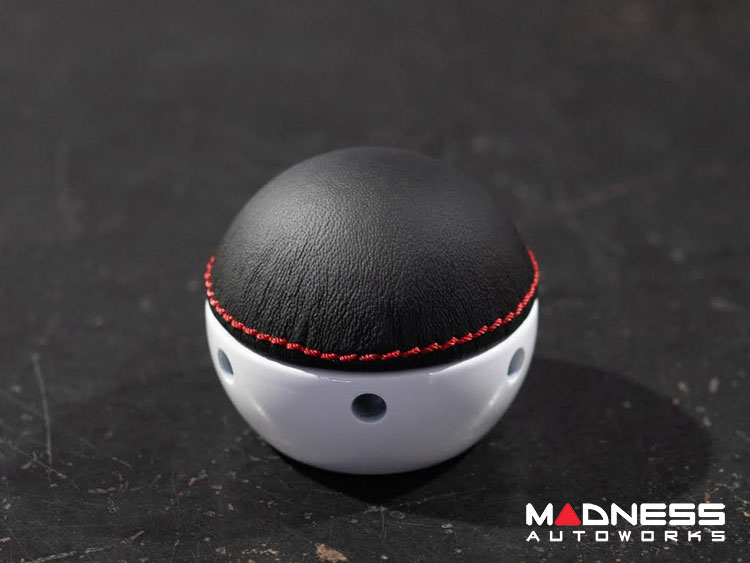 FIAT 500 Gear Shift Knob by BLACK - Black Leather Top w/ White Base
