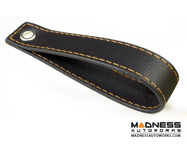 FIAT 500 Trunk Handle / Pull Strap - Black w/ Yellow Stitch, MAD50-5353L