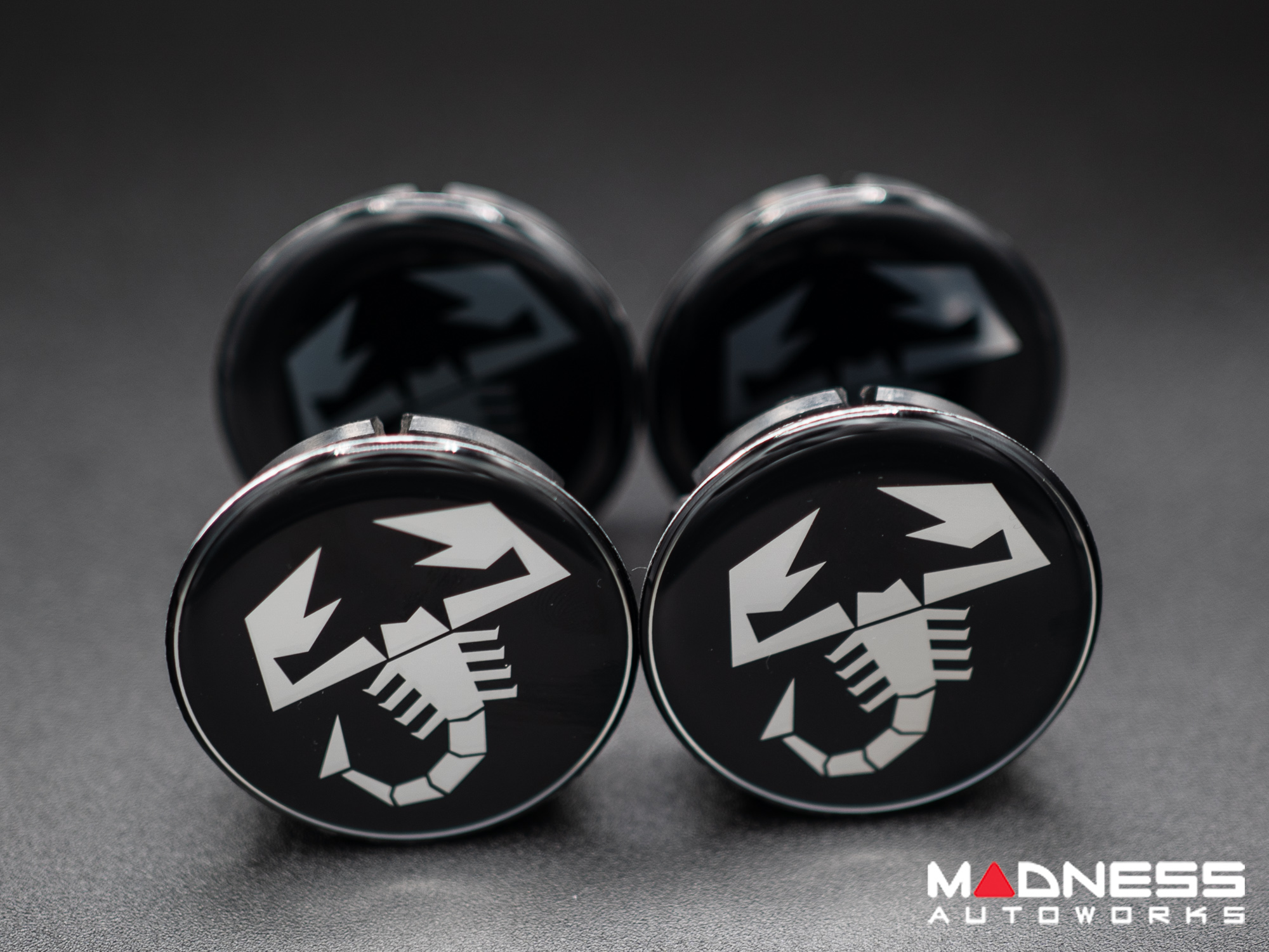 FIAT 500 Center Caps - Black w/ Silver Scorpion , F500-WHLCP-BLK-SLVR ...