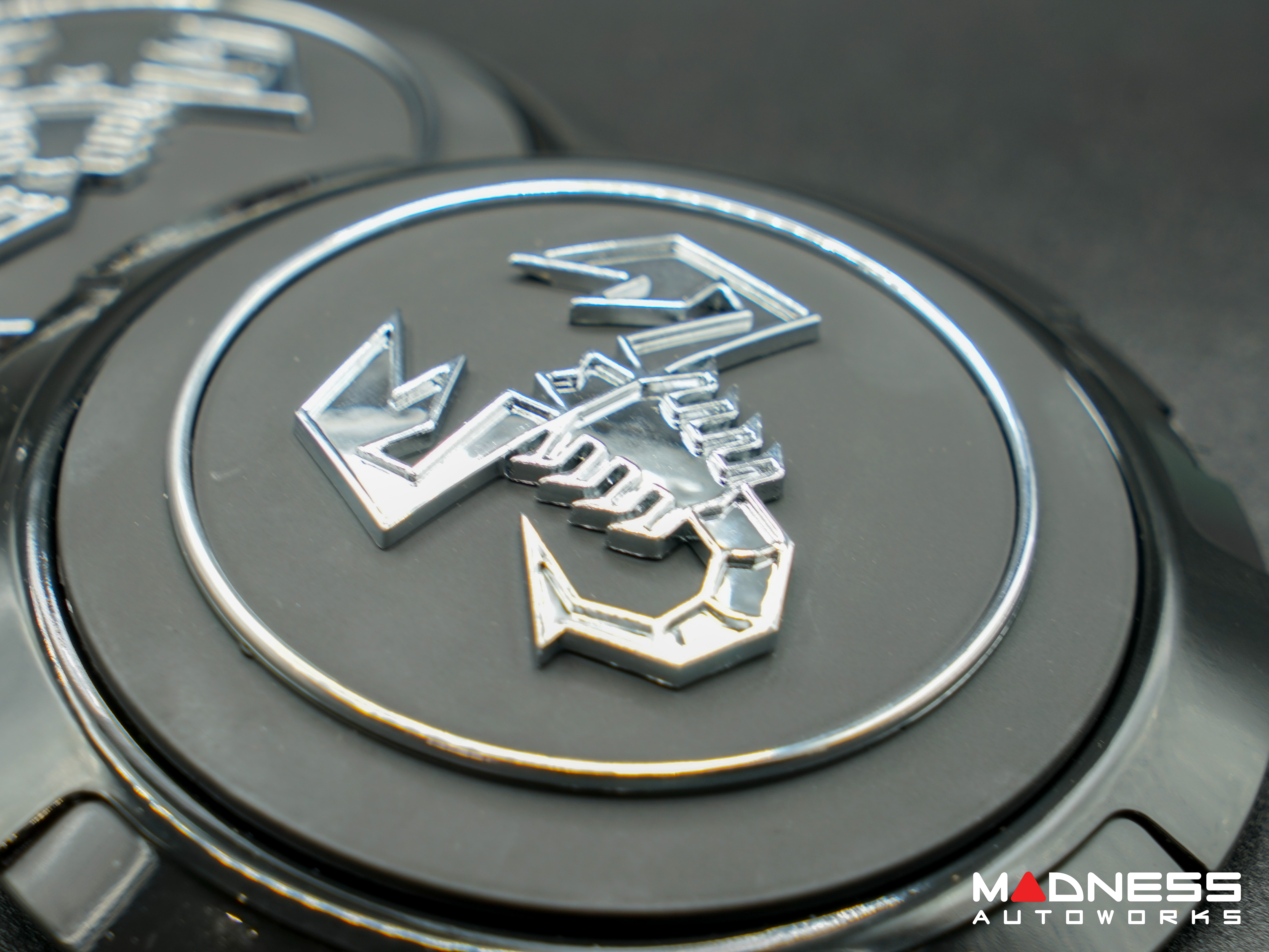FIAT 500 Wheel Center Cap - Black - Scorpion Logo Chrome - 1 cap ...