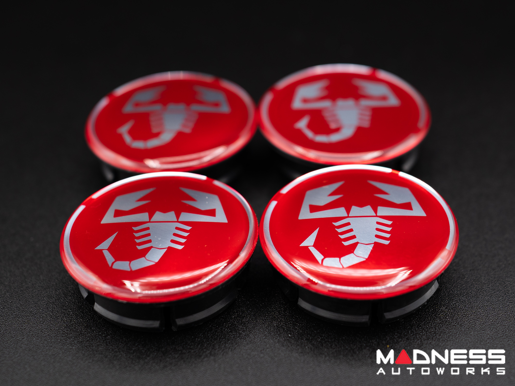FIAT 500 Center Caps - Red w/ Silver Scorpion , F500-WHLCP-RED-SLVR ...