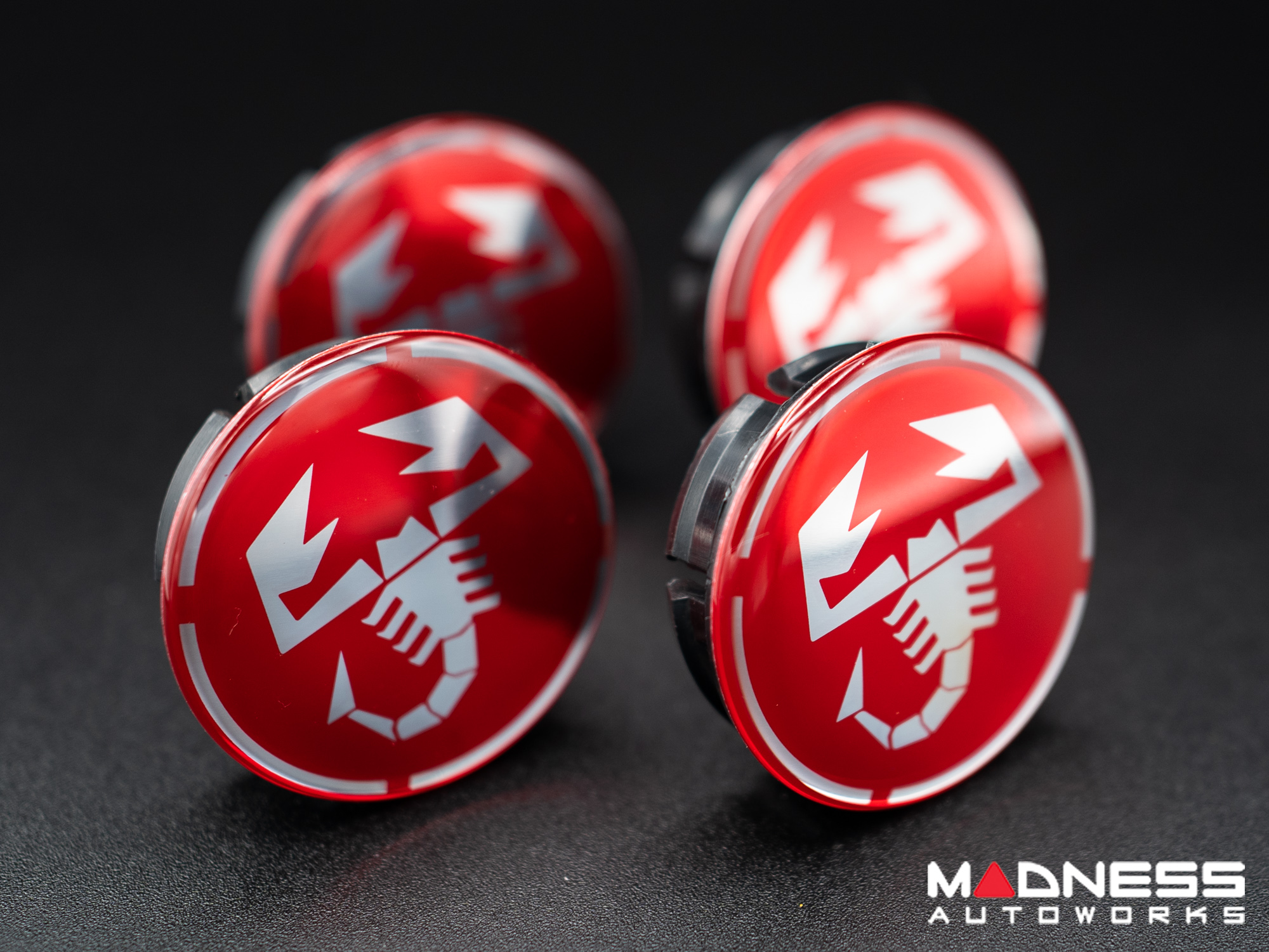 FIAT 500 Center Caps - Red w/ Silver Scorpion , F500-WHLCP-RED-SLVR ...