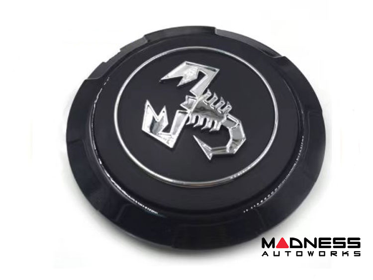 FIAT 500 Wheel Center Cap - Black - Scorpion Logo Chrome - 1 cap