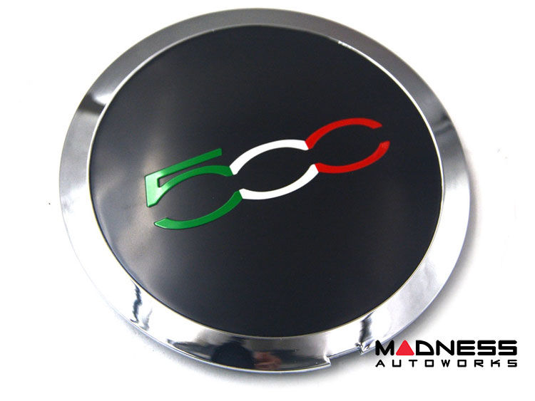 FIAT 500 Wheel Center Cap - Chrome & Black - 500 Logo Italian Flag - 1 ...