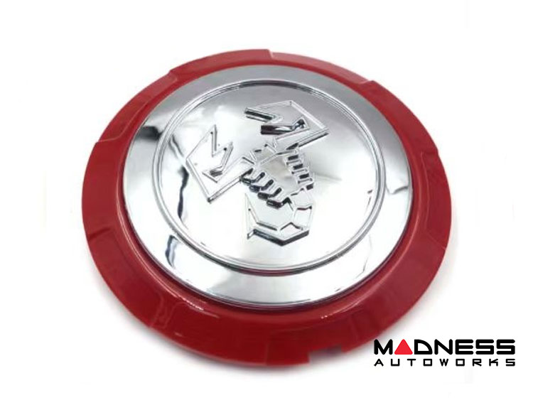 FIAT 500 Wheel Center Cap - Red and Chrome - Scorpion Logo Chrome - 1 cap