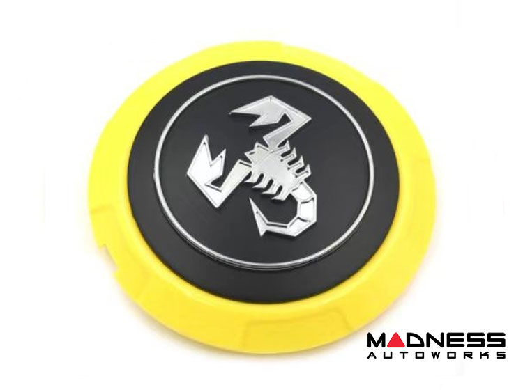 FIAT 500 Wheel Center Cap - Yellow and Black - Scorpion Logo Chrome - 1 cap