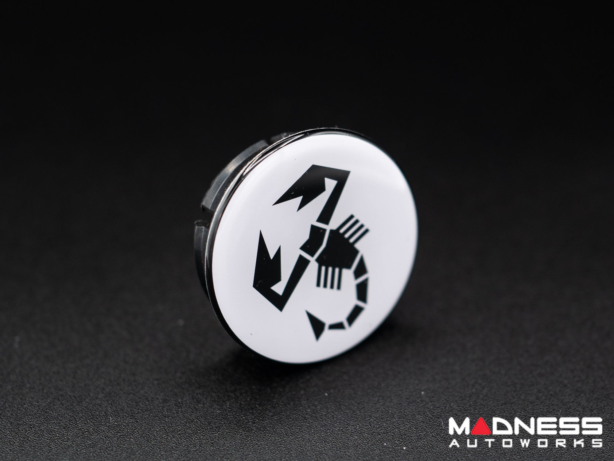 FIAT 500 Center Caps - White w/ Black Scorpion , F500-WHLCP-WHT-BLK ...