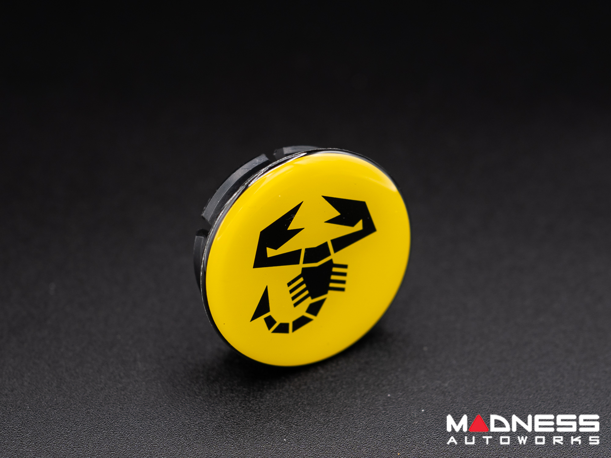FIAT 500 Center Caps - Yellow with Black Scorpion, F500-WHLCP-YEL-BLK ...