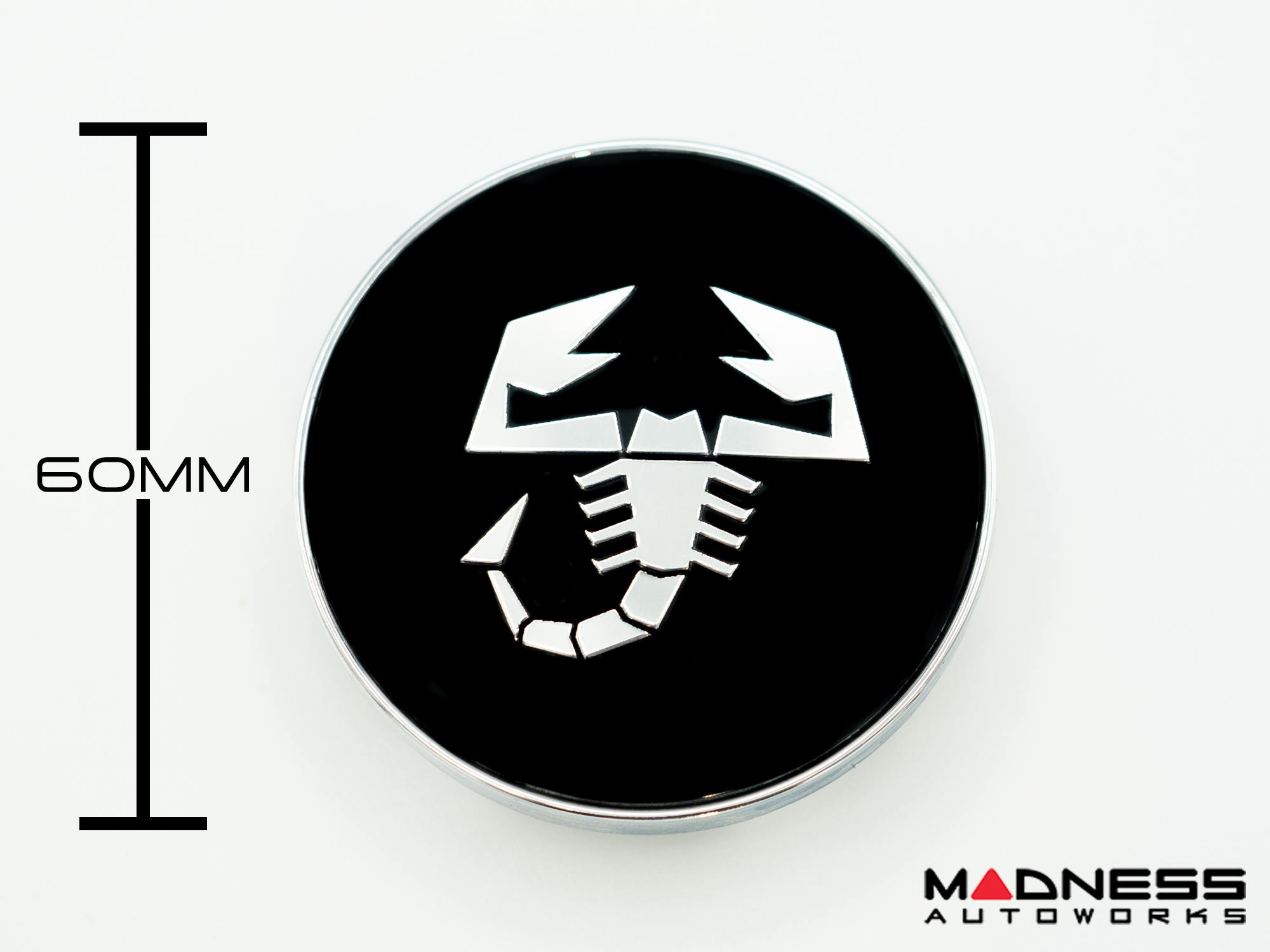 Center Wheel Caps - Black w/ Silver ABARTH Scorpion - 60mm, F500-WHLCP ...