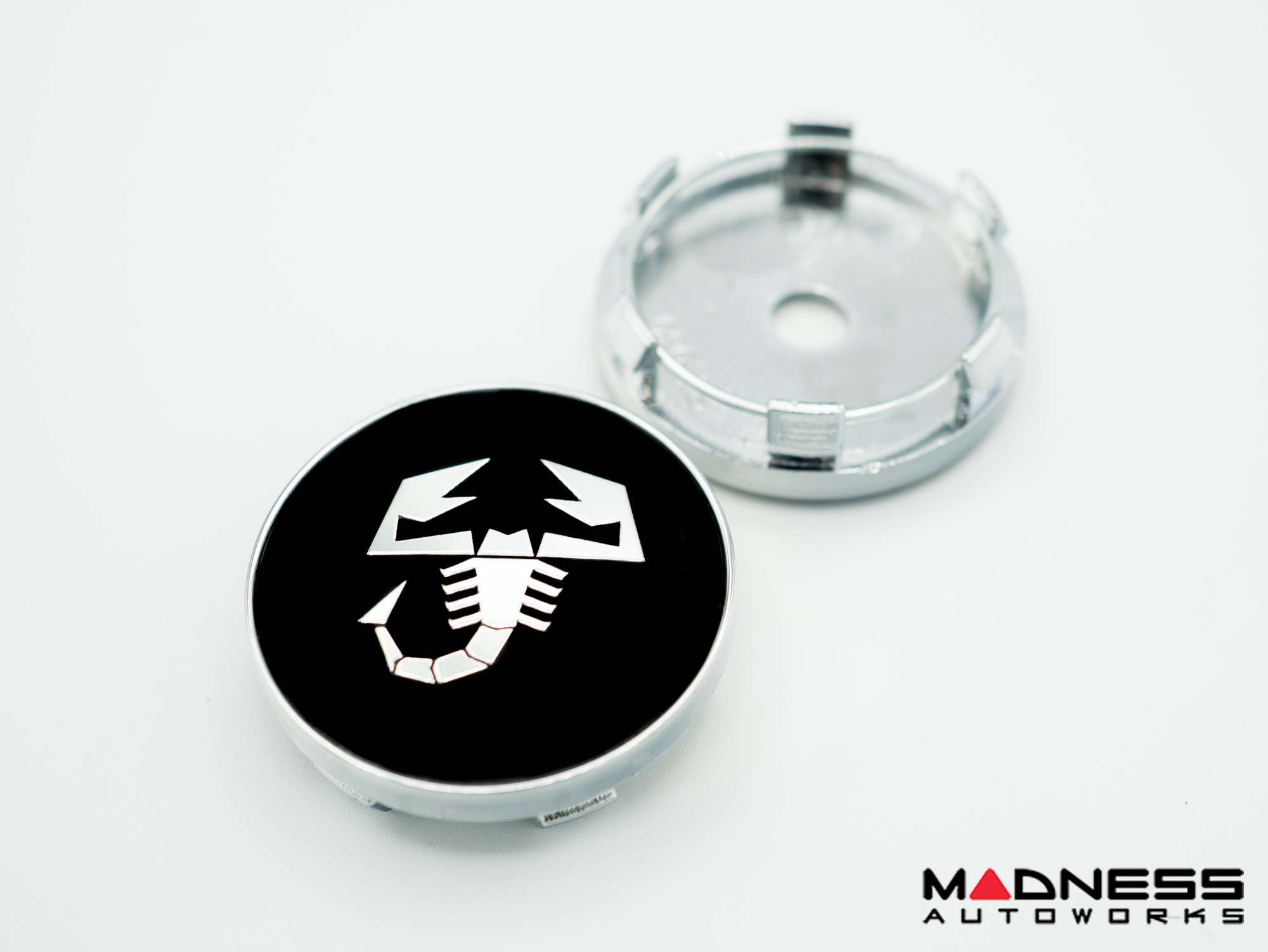 Center Wheel Caps - Black w/ Silver ABARTH Scorpion - 60mm, F500-WHLCP ...