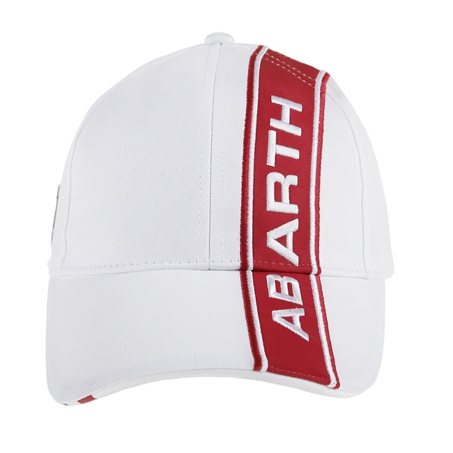 Cap - ABARTH - White w/ Red ABARTH Logo + Stripe, MAD62-6682
